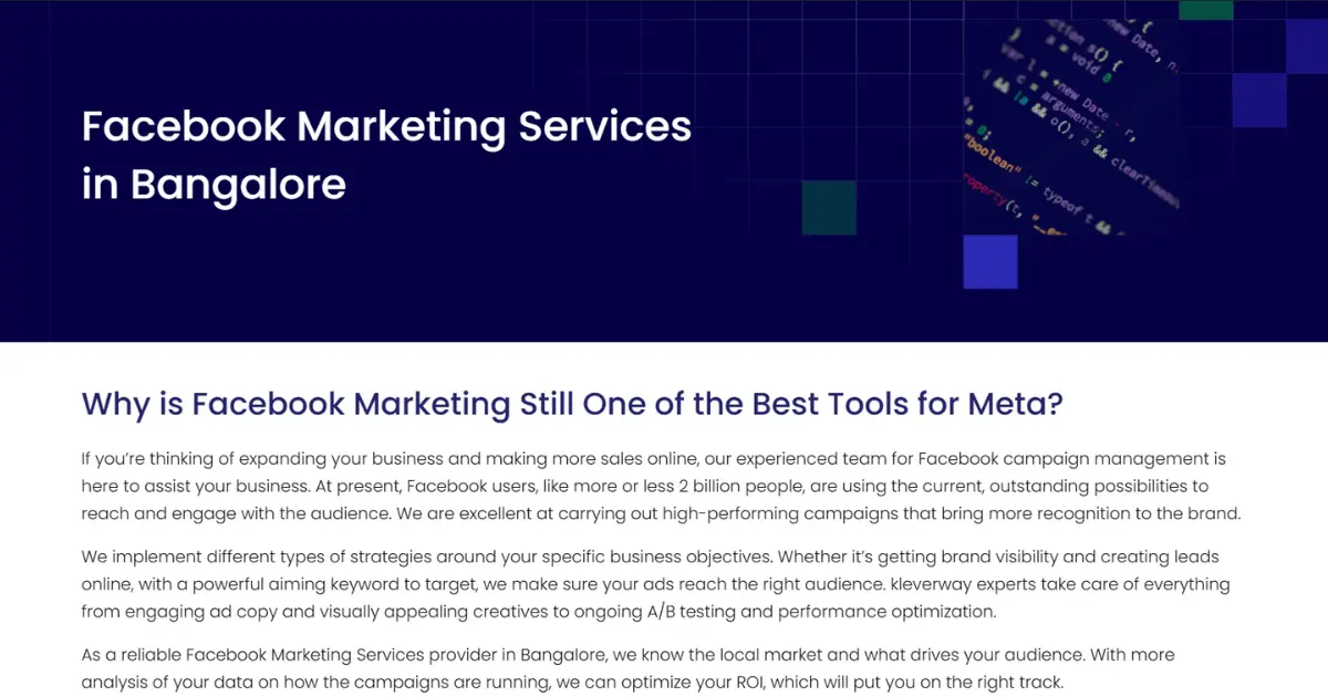 Facebook Marketing (Meta Ads) Services in Bangalore - Kleverway